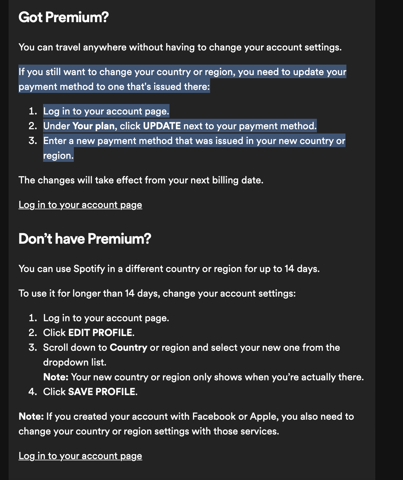 Unable to change region/plan - The Spotify Community