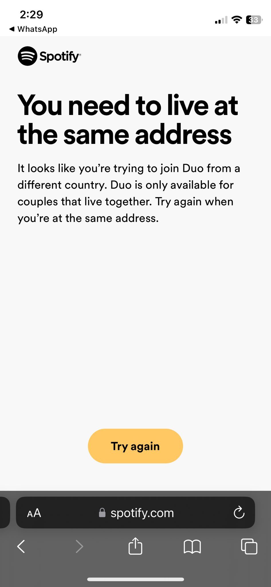 Solved: Duo upgrade wont access partners address - The Spotify Community